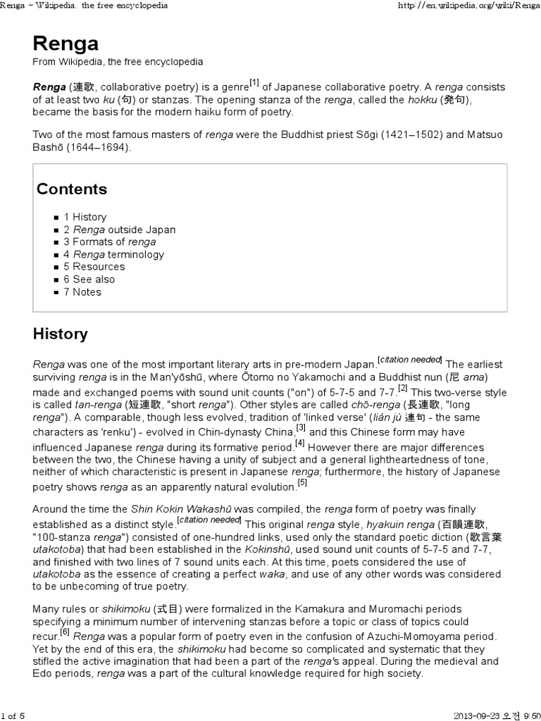 Renga - Wikipedia | Japanese Poetry | Poetry | Free 30-day Trial | Scribd