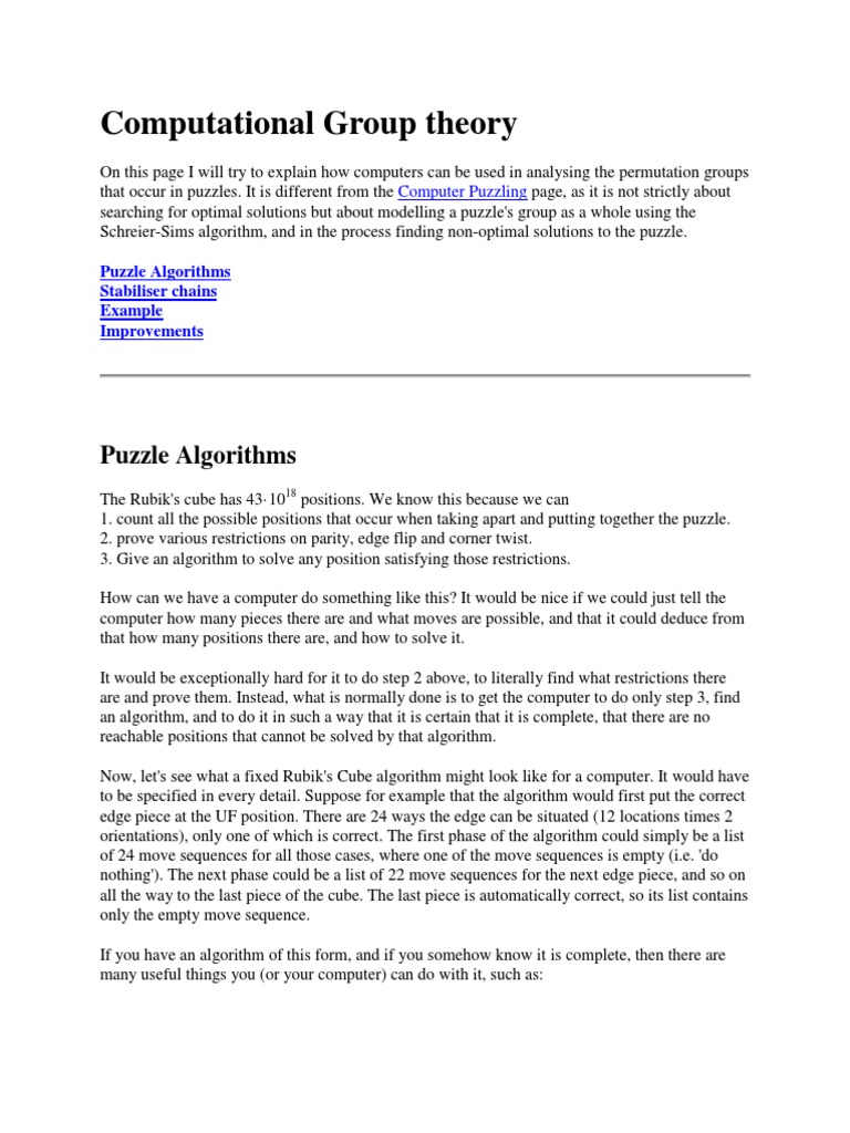 Computational Group Theory | PDF | Permutation | Algorithms