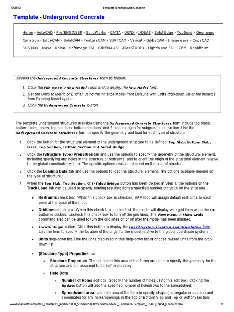 Sap2000-Template Underground Concrete01 PDF | PDF | Spreadsheet | Truck