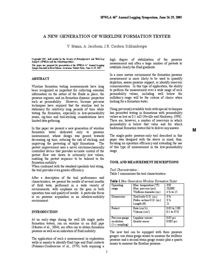 A New Generation of Wireline Formation Tester: Y. Manin, A. Jacobson, J ...