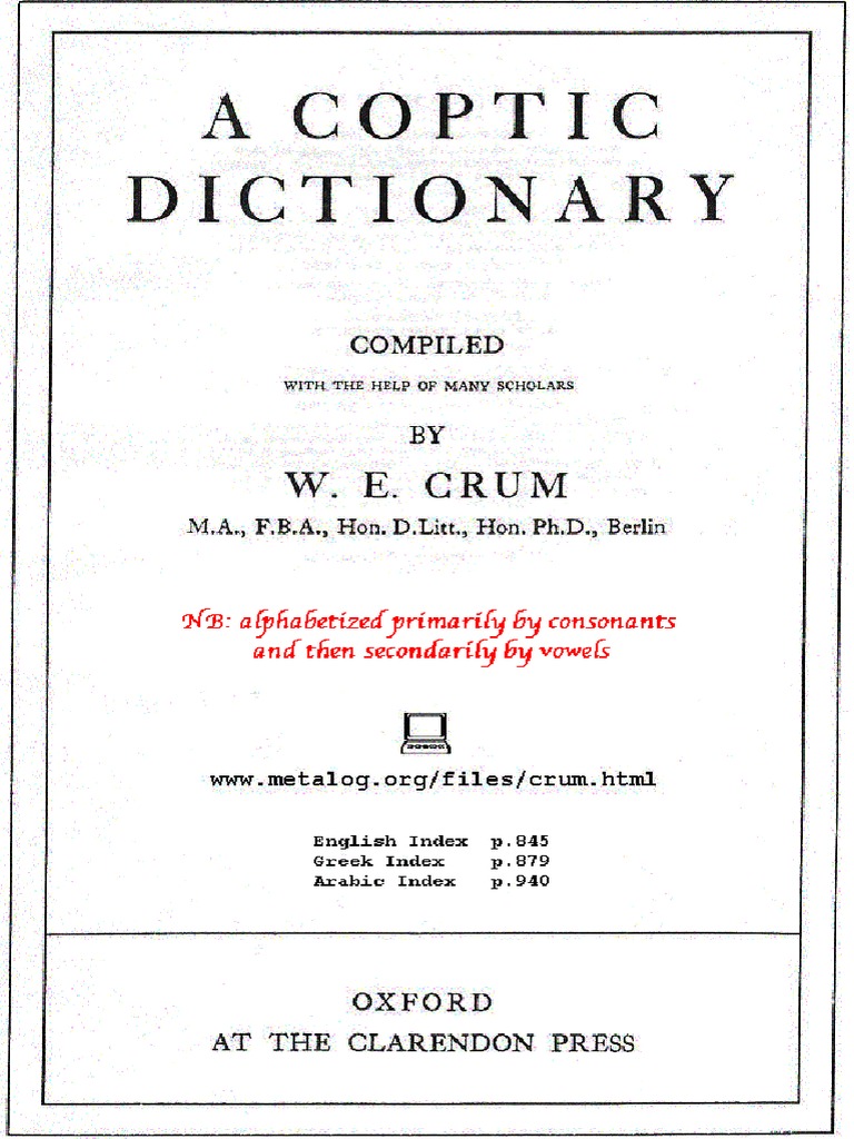 Crum - A Coptic Dictionary PDF | PDF