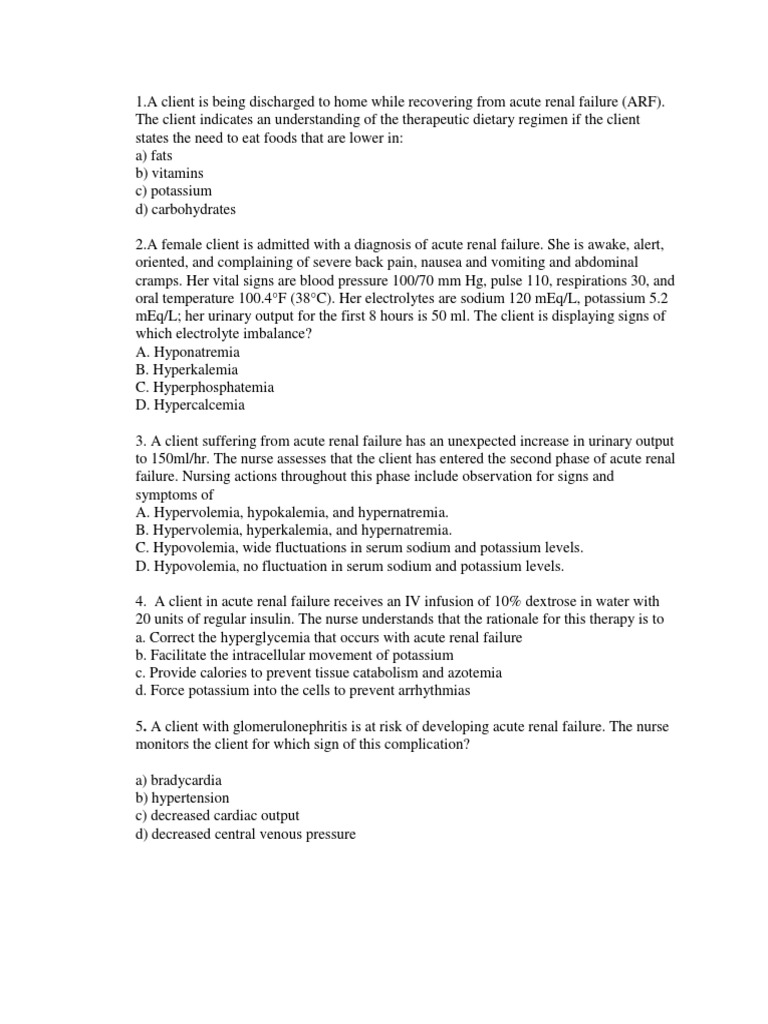 Acute Renal Failure Questions With Rationale | PDF | Kidney | Potassium