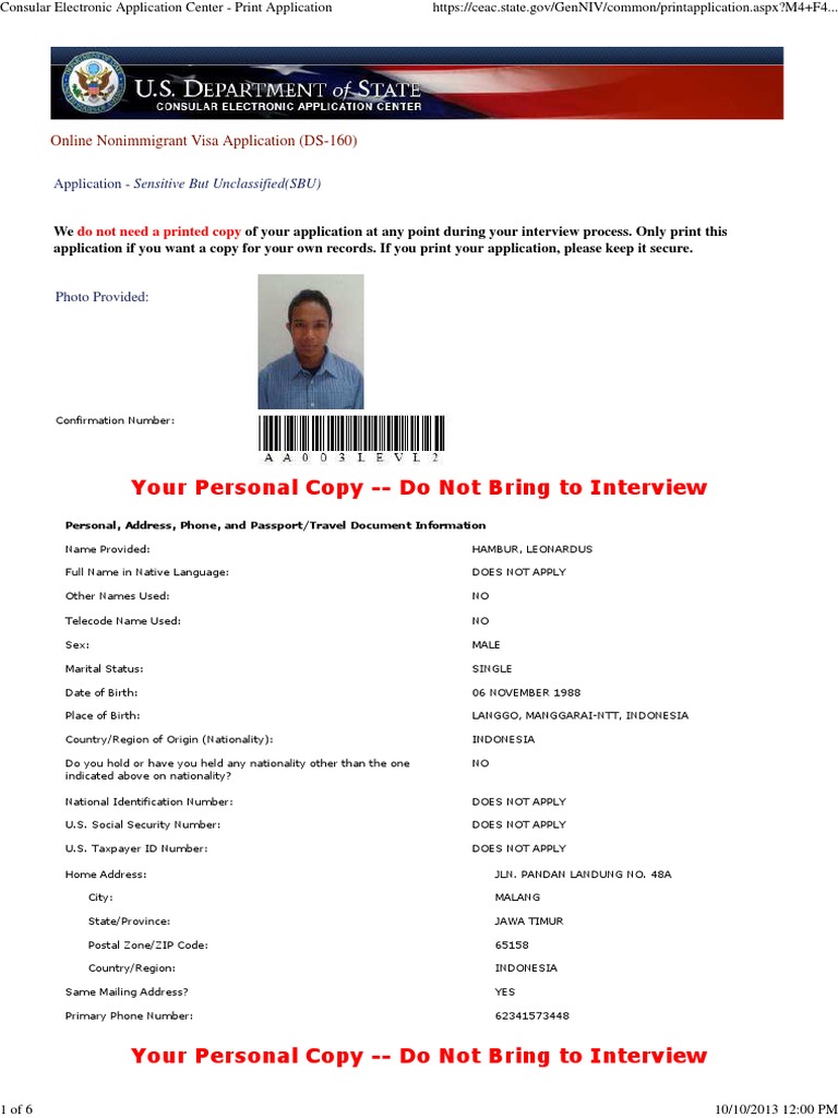 Consular Electronic Application Center - Print Application PDF | PDF | Travel Visa | Passport
