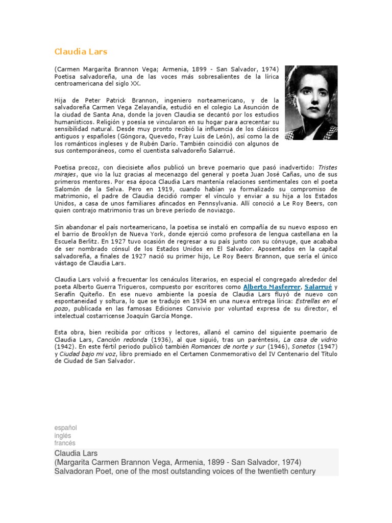 Biografía de Claudia Lars, poetisa salvadoreña | PDF | Poetas ...