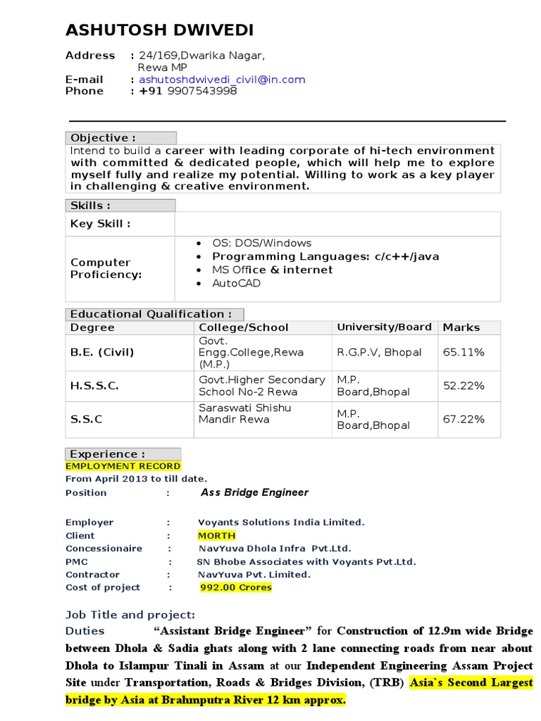 Ashutosh Resume | PDF | Engineering | Road Transport