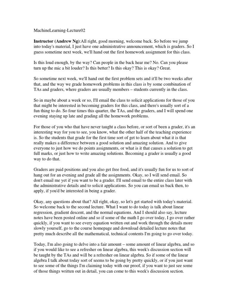 MachineLearning Lecture02 PDF | PDF | Matrix (Mathematics) | Mathematical Optimization