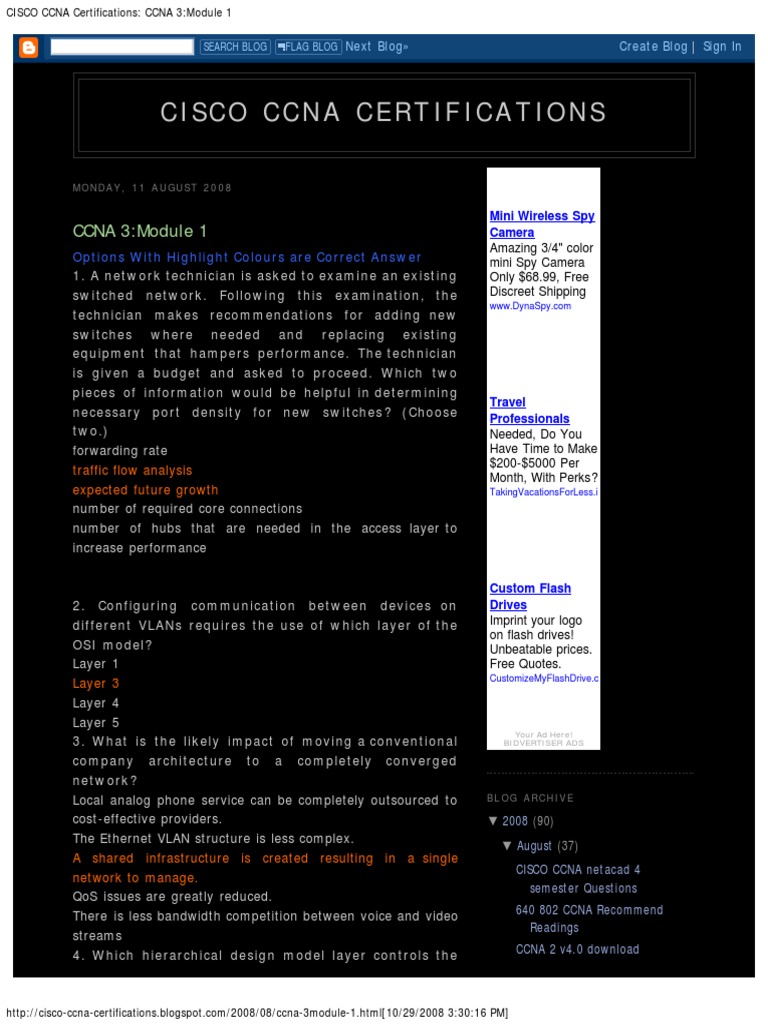 CISCO CCNA Certifications - CCNA 3 - Module 1 PDF | PDF | Network ...