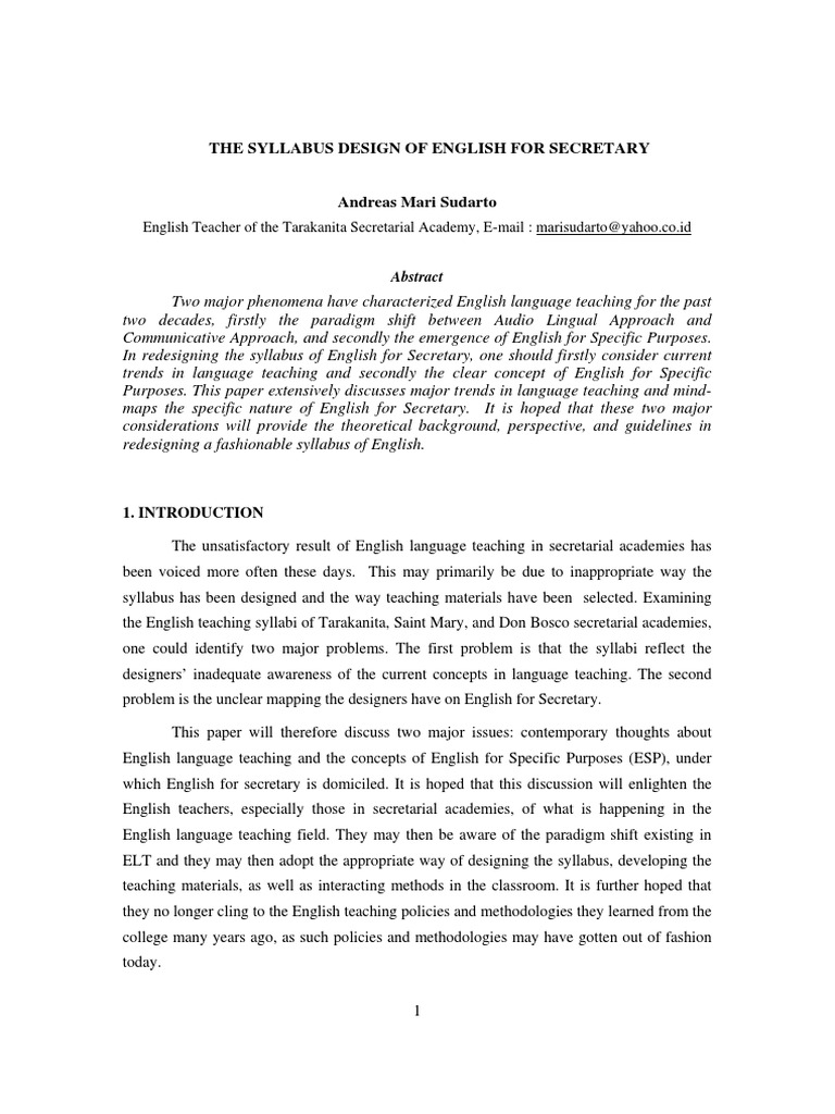 The Syllabus Design of English For Secretary | PDF | Language ...
