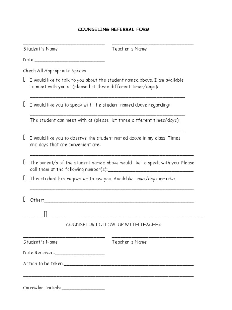 Counseling Referral Form Template | PDF