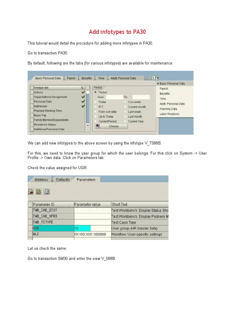 SAP HCM - Add Infotypes To PA30 | PDF