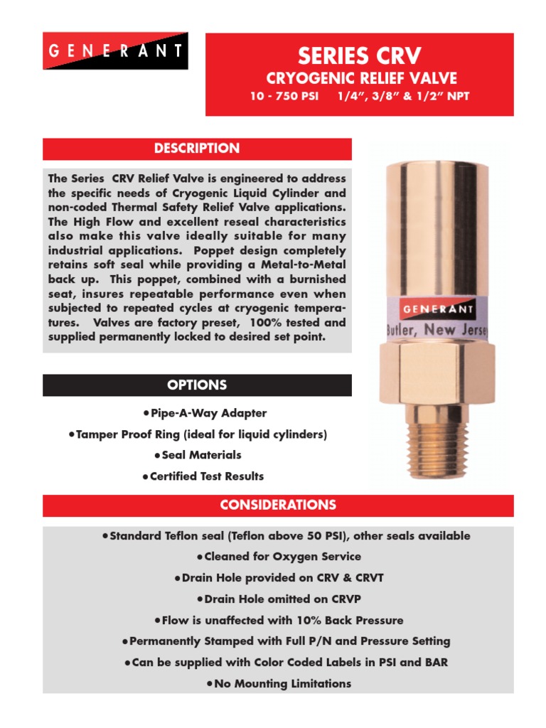 CRV Cryogenic Relief Valve | PDF | Cryogenics | Valve