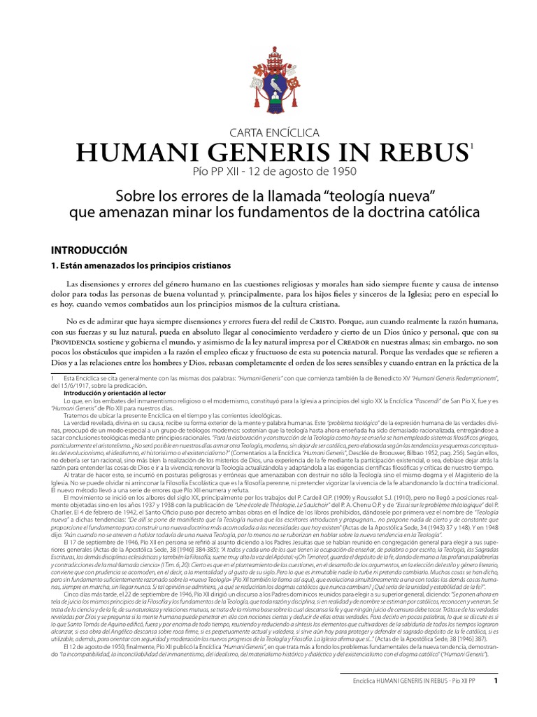 Encíclica Humani Generis - Pío XII | PDF | Dogma | Iglesia Católica