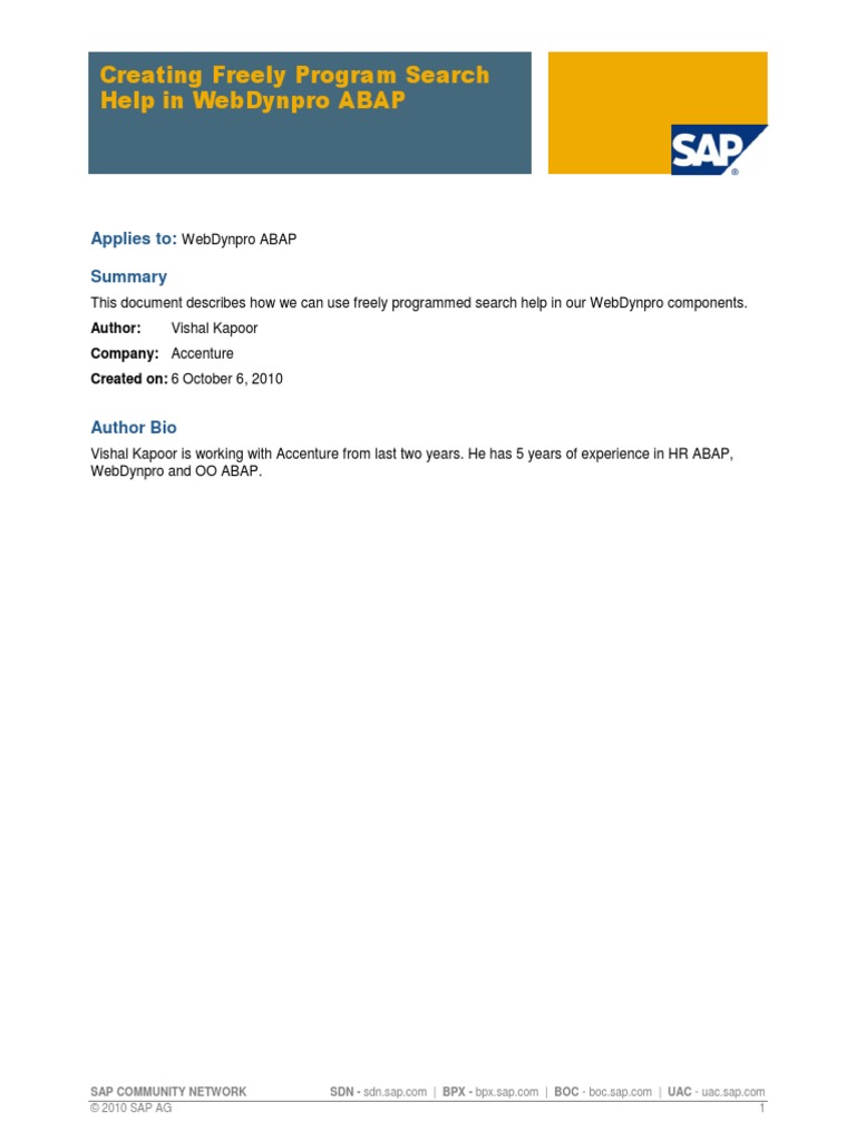 Programmed Search Help in Web Dynpro For ABAP PDF | PDF | Software ...