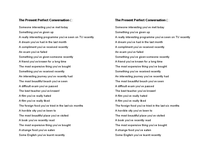 Present Perfect Conversation Prompts | PDF