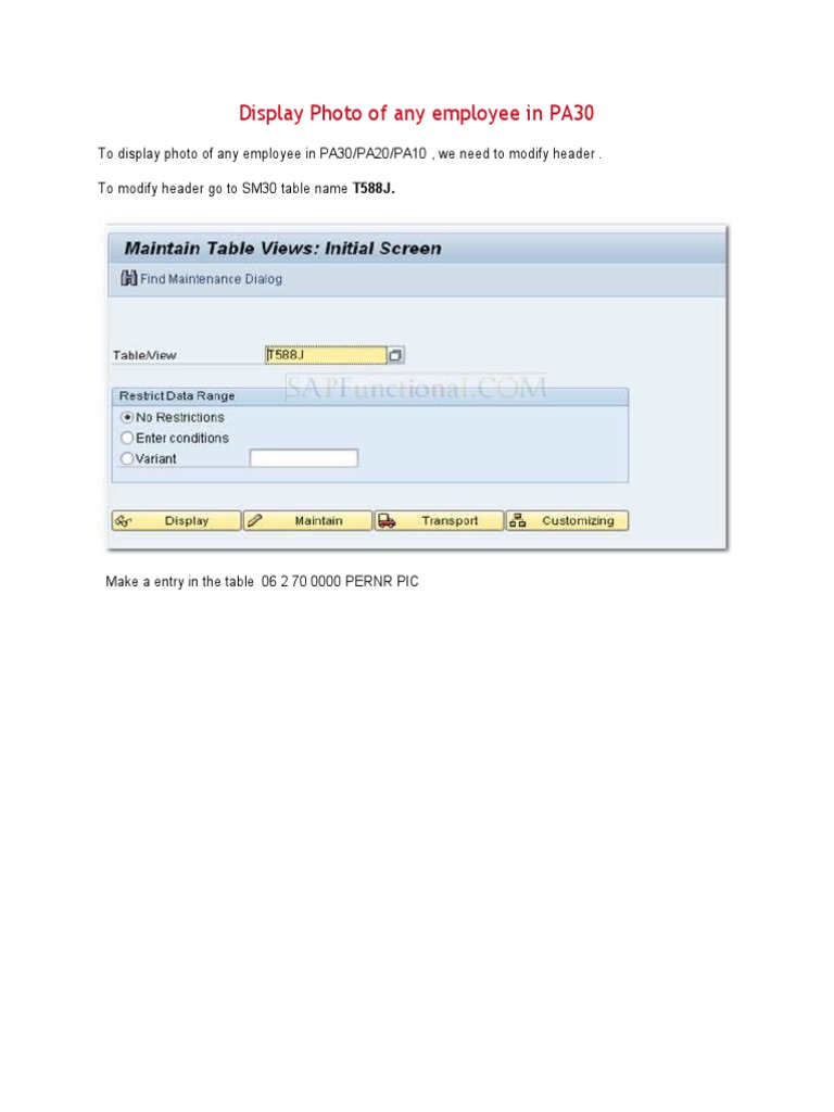 SAP HCM - Display Photo of Any Employee in PA30 | PDF