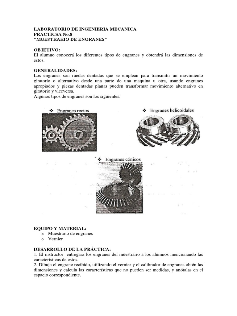 Tipos y Medidas de Engranes en Práctica | PDF | Engranaje | Ingeniería ...