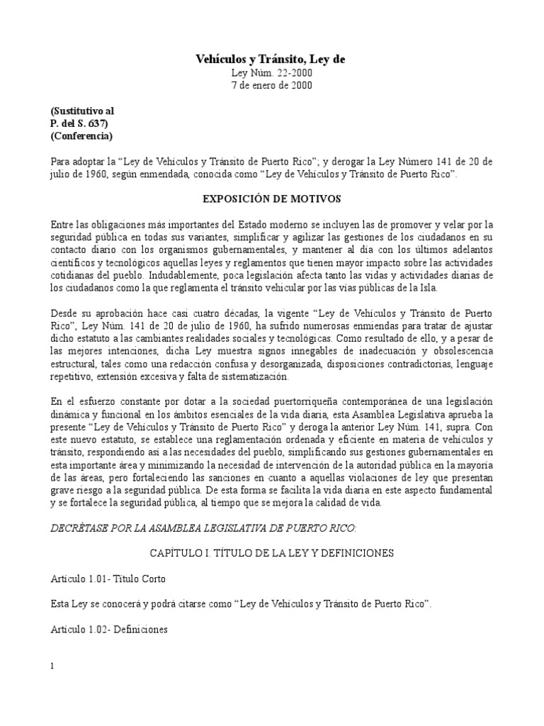 Ley de Transito Ley de Transito de Puerto Ricode Puerto Rico | PDF ...