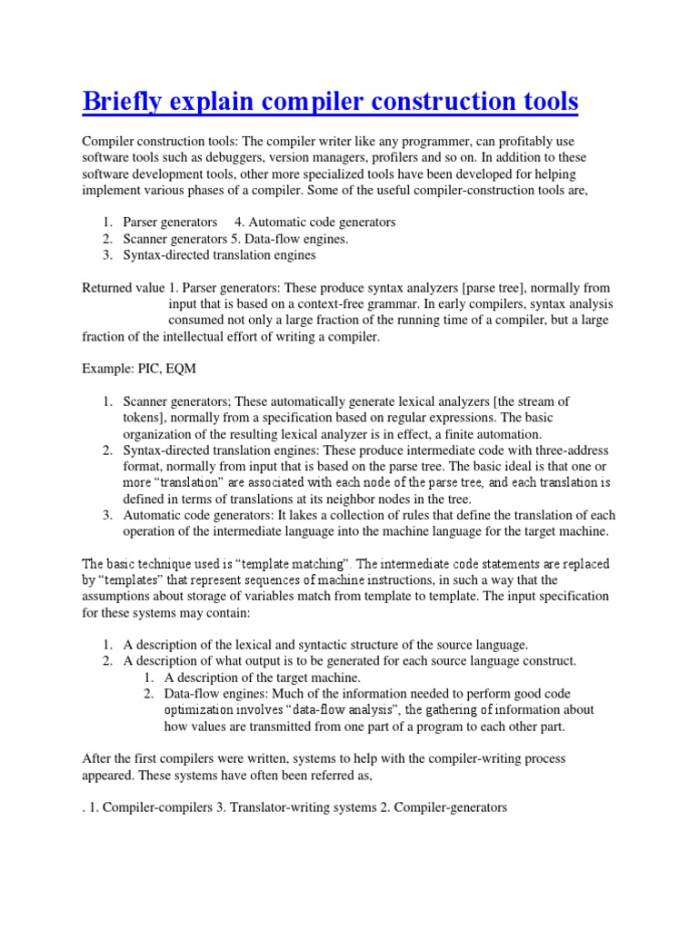 Briefly Explain Compiler Construction Tools Docx Compiler Parsing