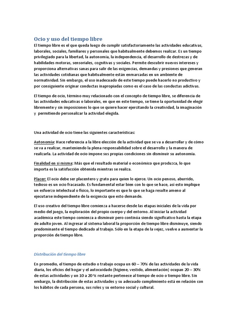 Ocio y uso del tiempo libre: Definición y características | PDF | Ocio ...
