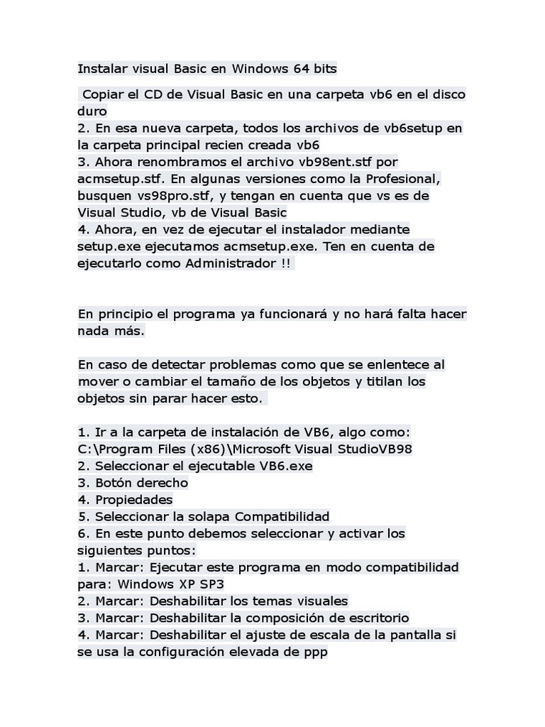 Instalar Visual Basic en Windows 64 Bits | PDF