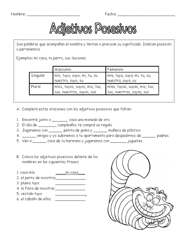 Adjetivos Posesivos Worksheet Answer Key - Catalog Library