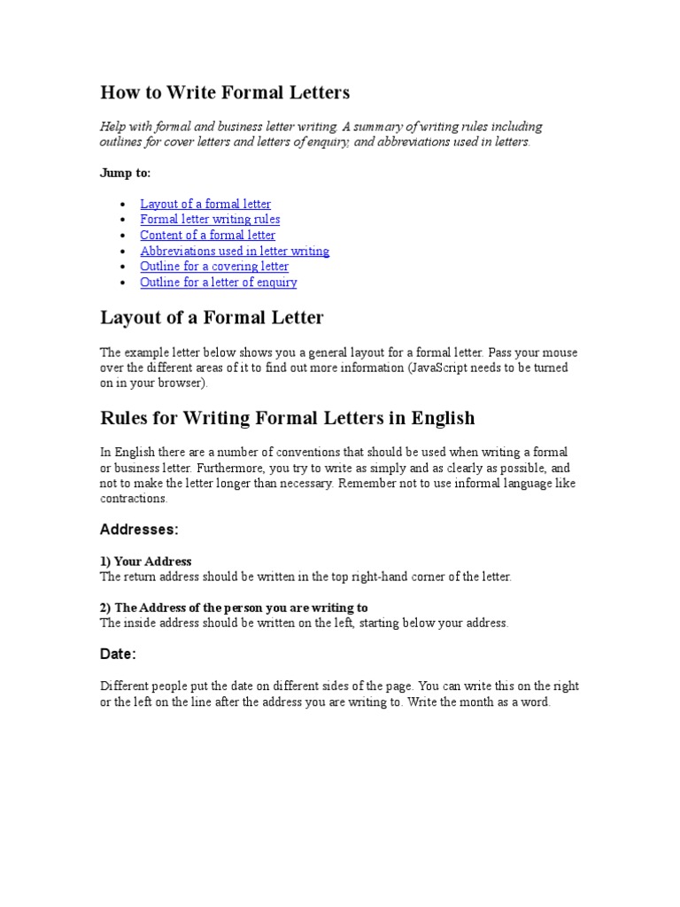 How To Write A Formal Letter Format