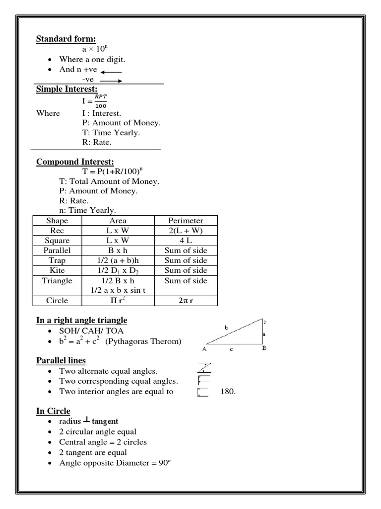 Igcse Math Formula Sheet PDF | PDF