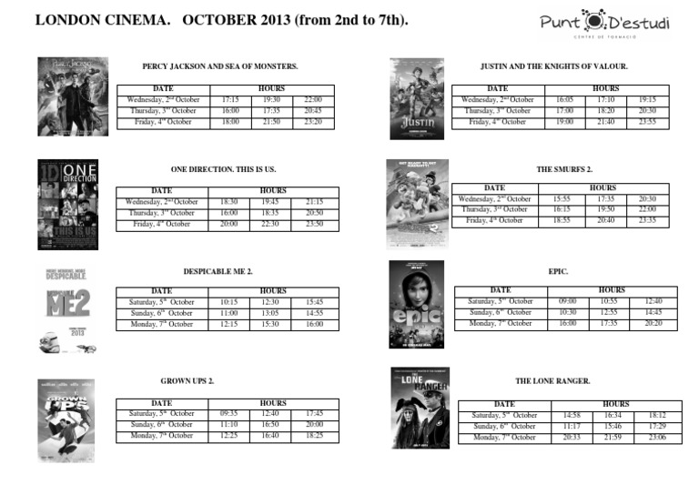 London Cinema Schedule: Oct 2013 | PDF