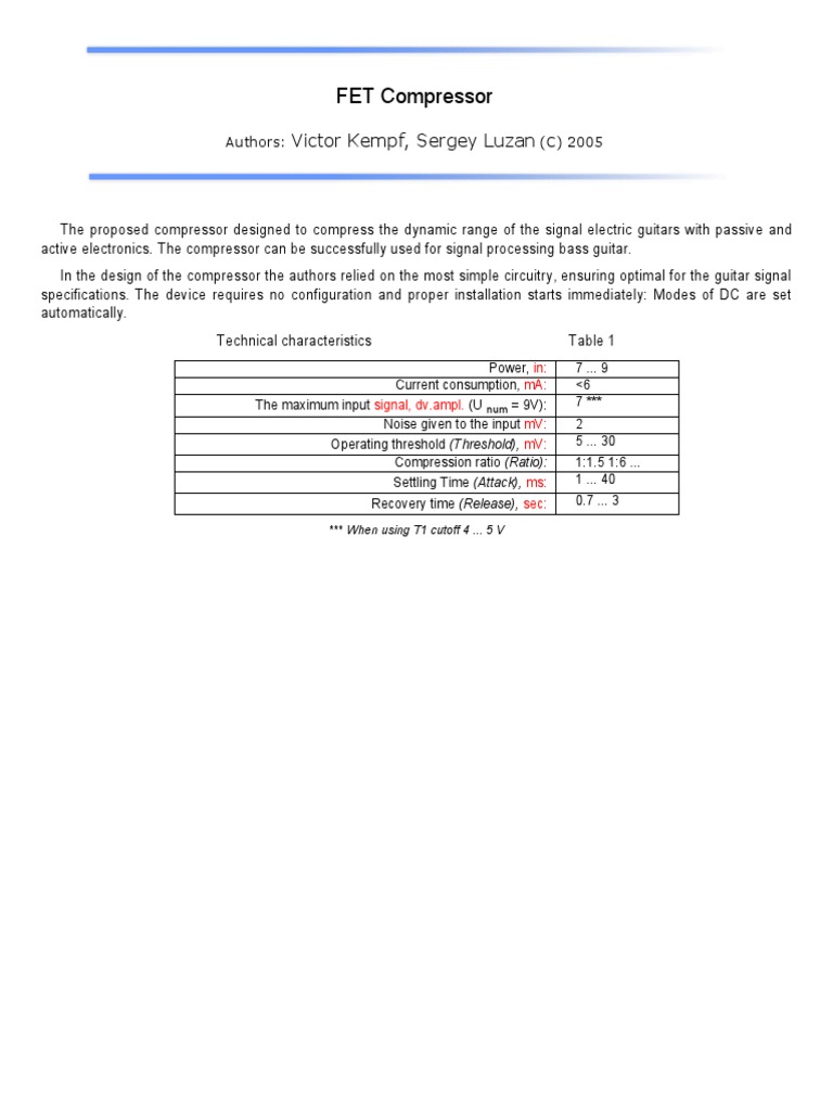 FET Compressor Design for Electric Guitars | PDF | Field Effect ...