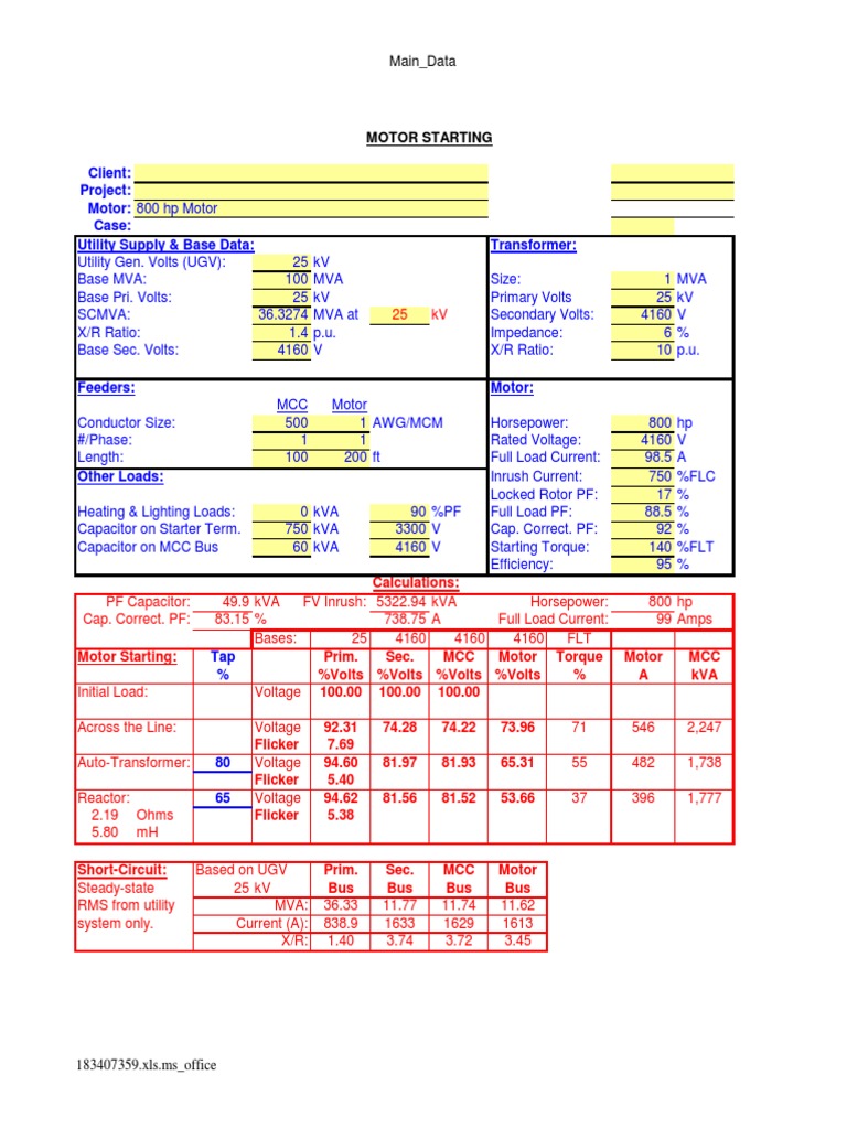 Motor Starting Calculations for 800 hp | PDF