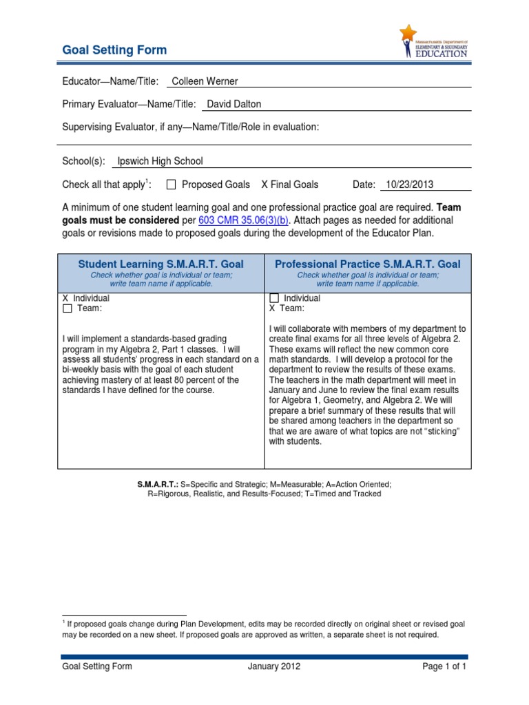 Goal Setting Form Final | PDF