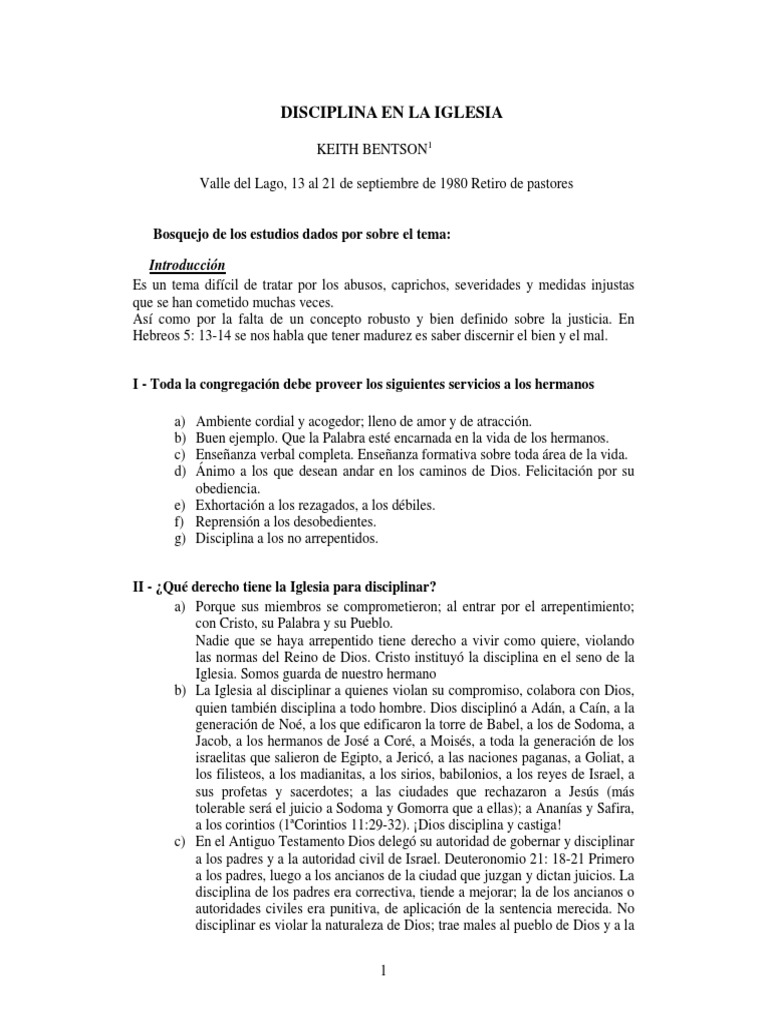 Disciplina en La Iglesia - Keith Bentson | PDF | Pecado | Cristo (título)
