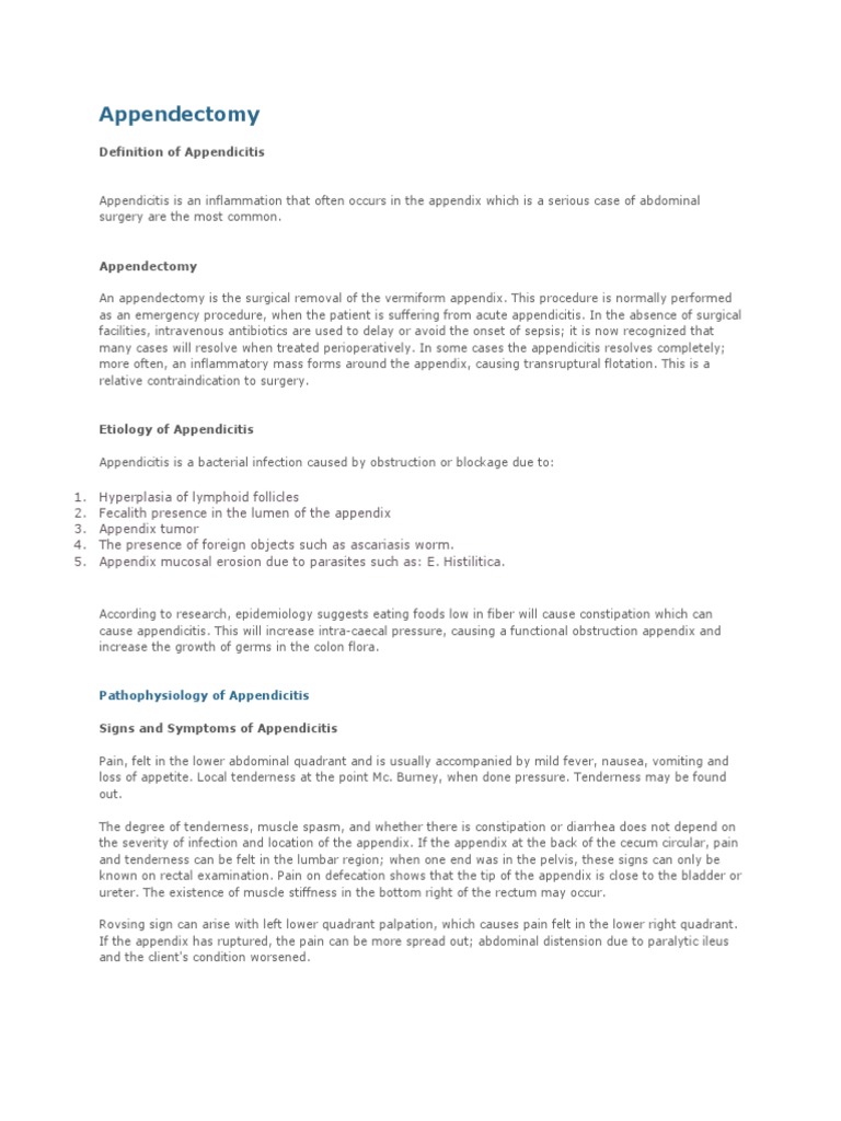 Appendectomy NCP.docx | Diseases And Disorders | Clinical Medicine