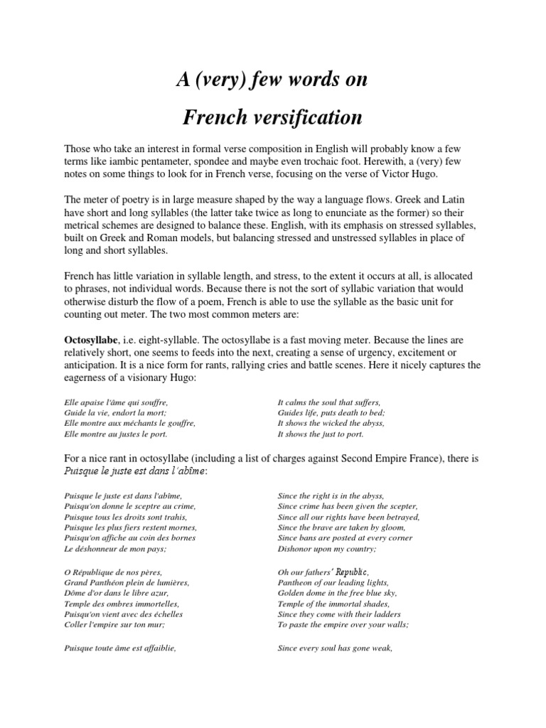 A (Very) Few Notes On French Versification | PDF | Metre (Poetry ...