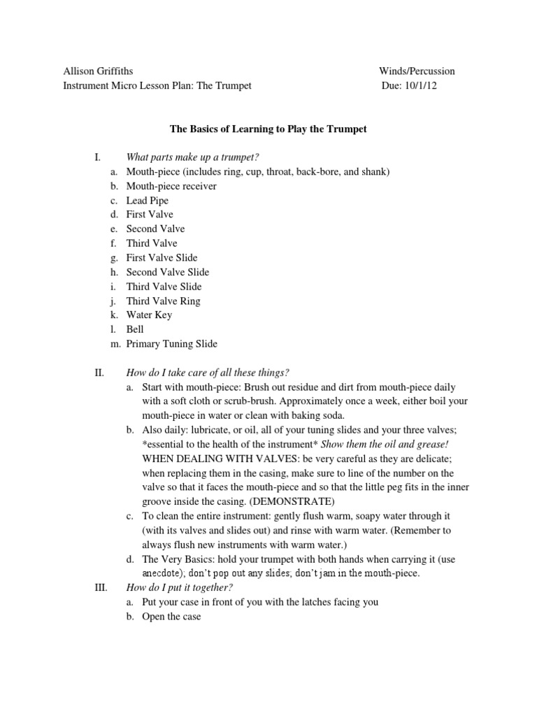 Trumpet Lesson Plan | PDF | Trumpet | Musical Instruments