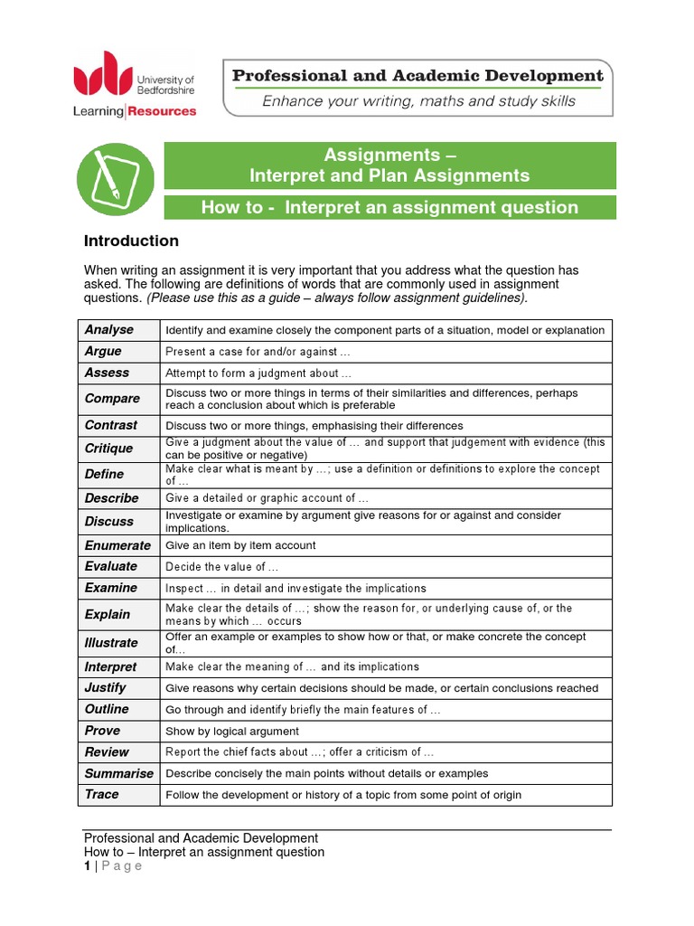 Assignments - Interpret and Plan Assignments How To - Interpret An ...