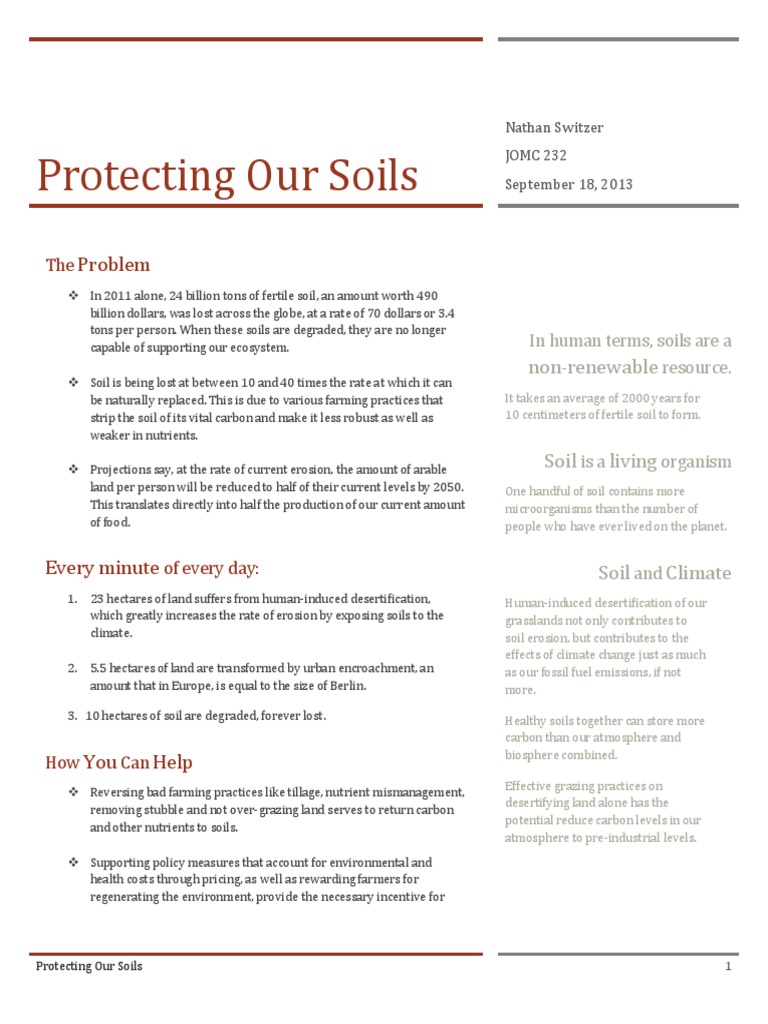 Protecting Our Soils Fact Sheet | PDF | Soil | Land Management