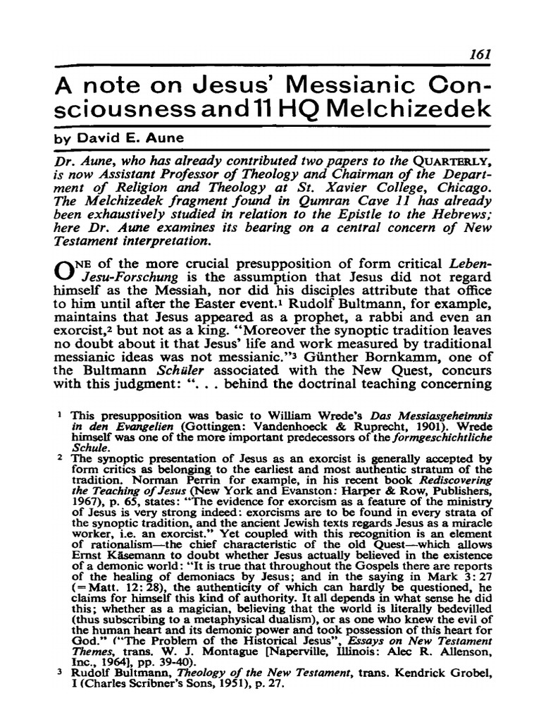 1973 - David E. Aune - A Note On Jesus' Messianic Consciousness and 11 ...