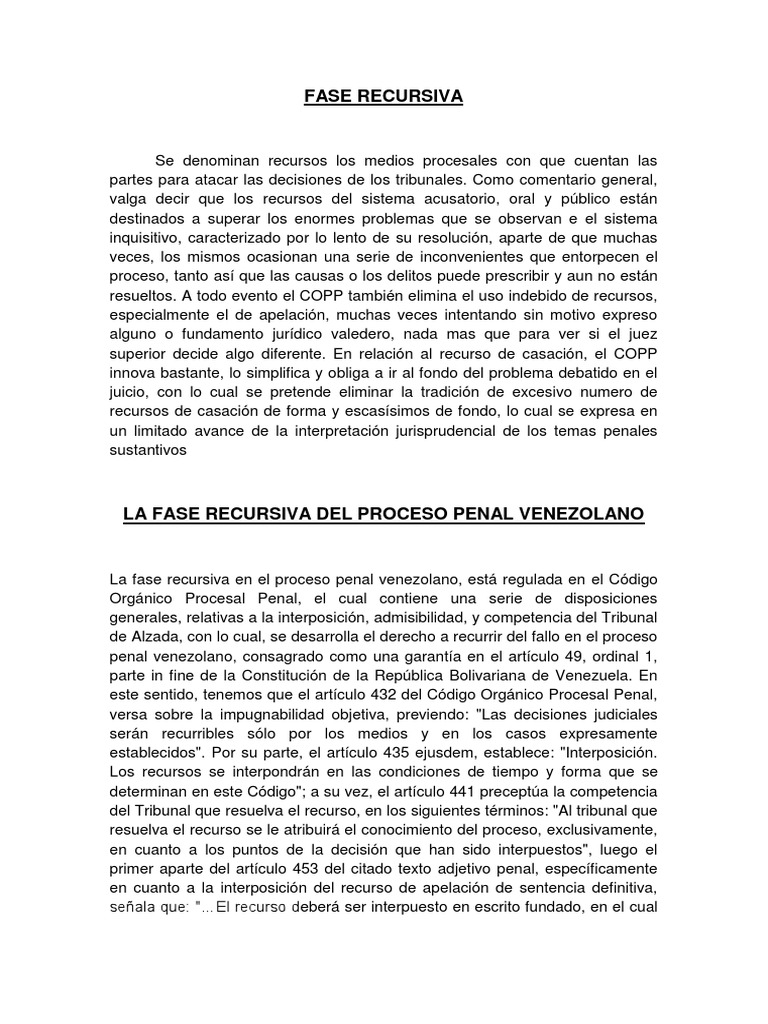 Fase Recursiva en el Proceso Penal | PDF | Ley procesal | Procedimiento ...