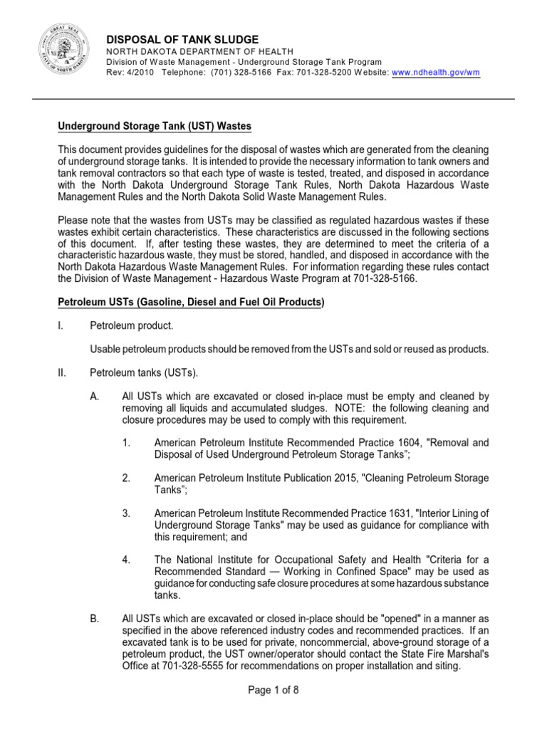 Disposal of Tank Sludge | PDF | Hazardous Waste | Waste Management