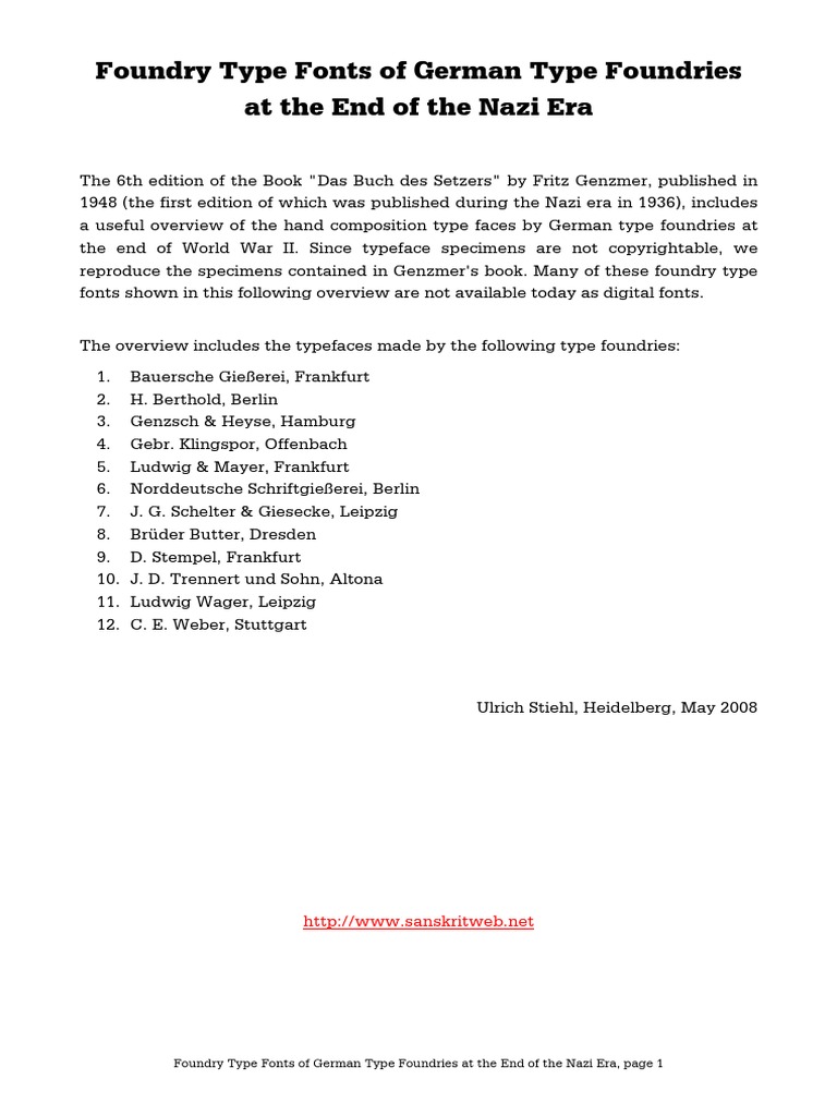 Foundry Type Fonts of German Type Foundries at The End of The Nazi Era ...