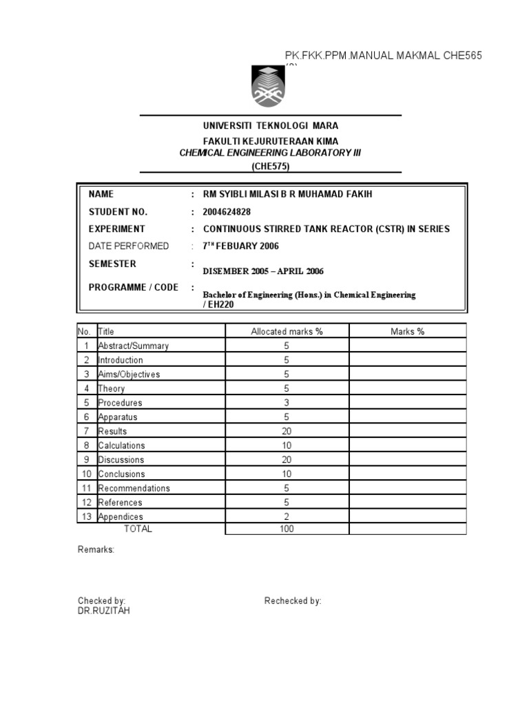 Continuous Stirred Tank Reactor CSTR in Series PDF | PDF | Chemical ...