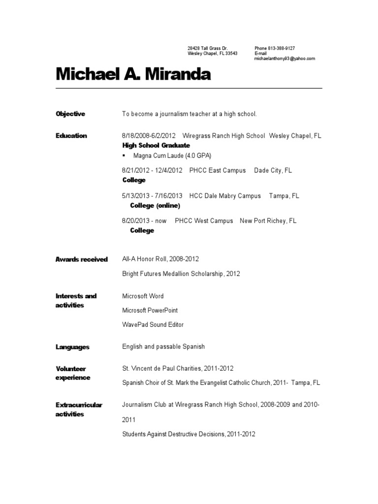 Michael A. Miranda's Teaching Resume | PDF