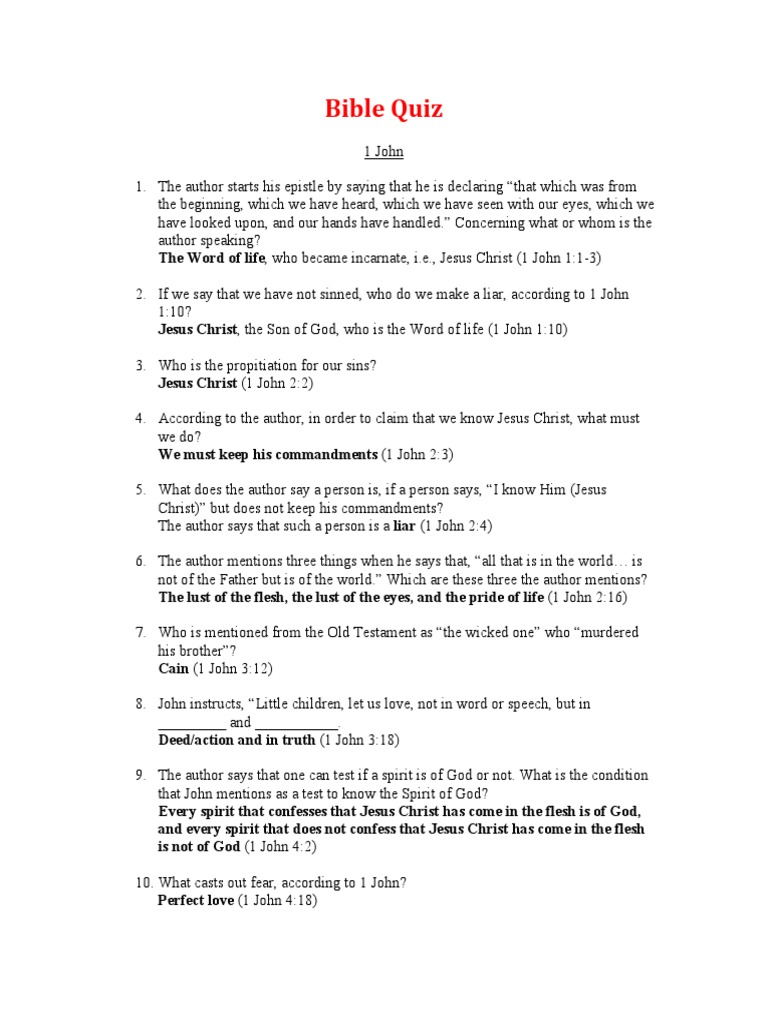 Bible Quiz | PDF | First Epistle Of John | Son Of God