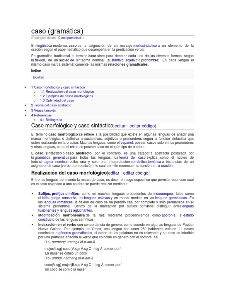 Casos gramaticales en español | PDF | Lingüística | Comunicación humana