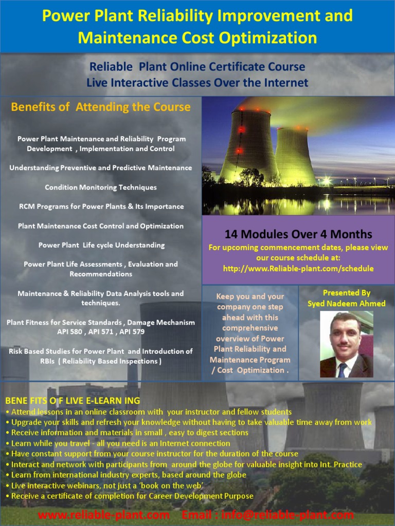 Power Plant Reliability and Maintenance Cost Online Course Brochure PDF ...