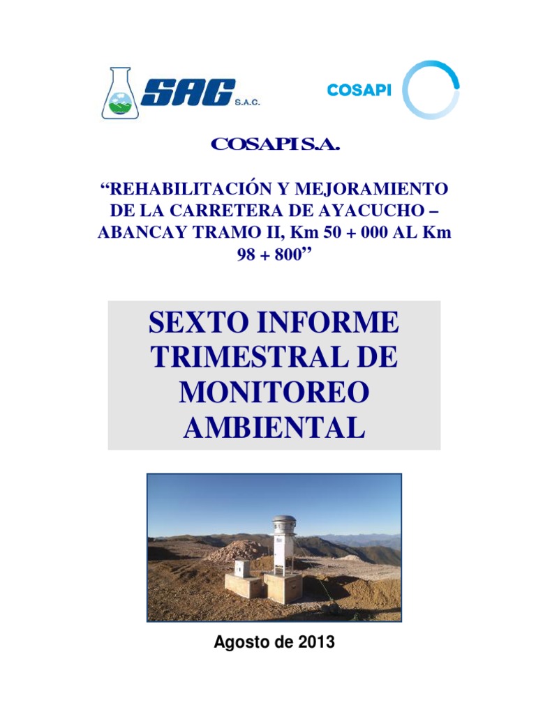 Informe de Monitoreo Ambiental COSAPI - Ayacucho-AGOSTO 2013 PDF | PDF | Partículas | Dióxido de ...