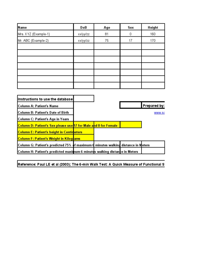 6-Minute Walk Test Data Template | PDF