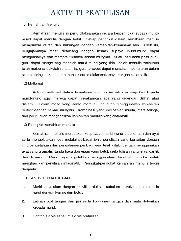 Aktiviti Pratulisan untuk Kemahiran Menulis | PDF