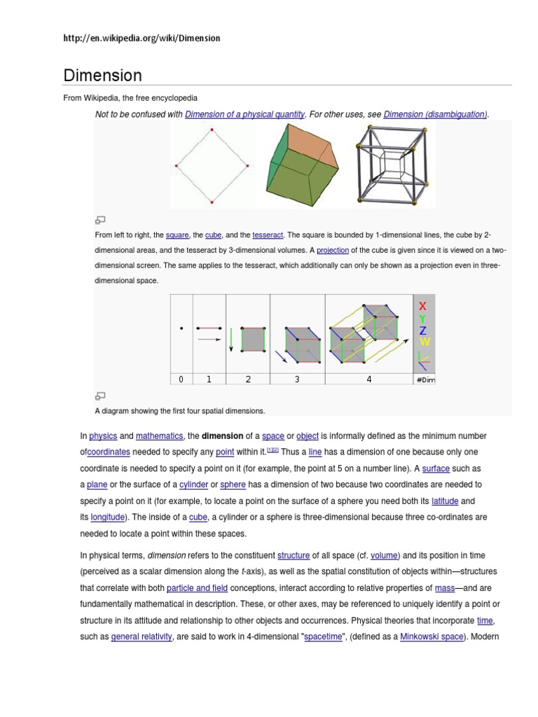 Dimension: Not To Be Confused With - For Other Uses, See | PDF ...